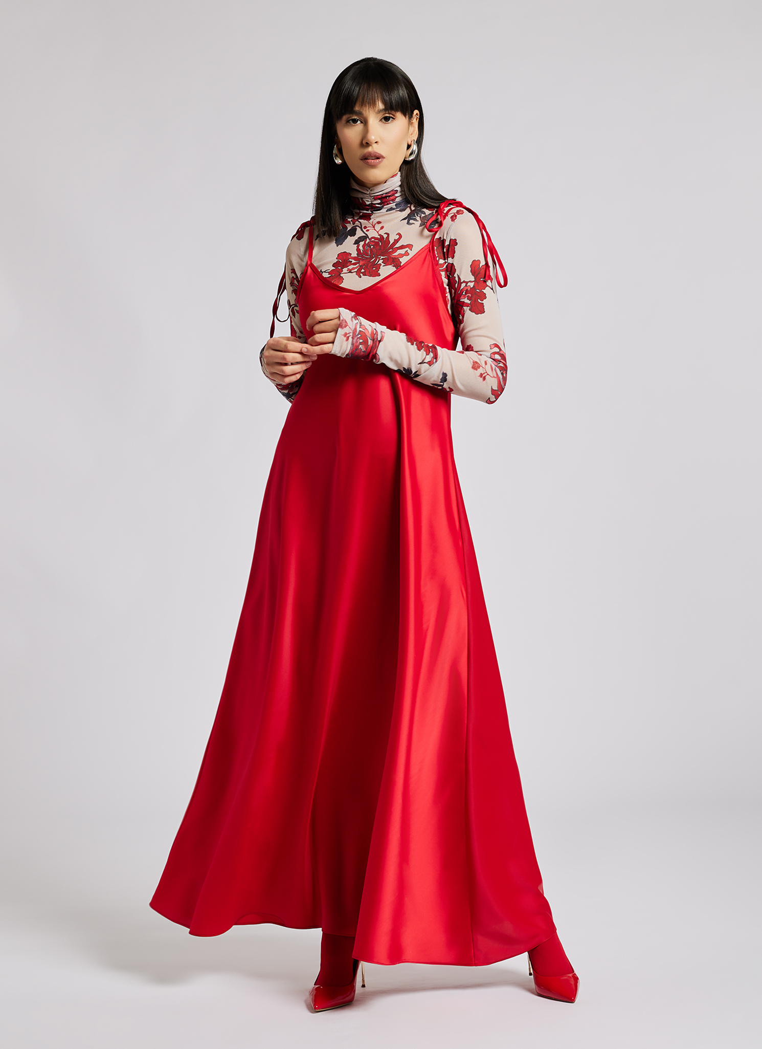 Rochie furou din matase rosie ANAIS