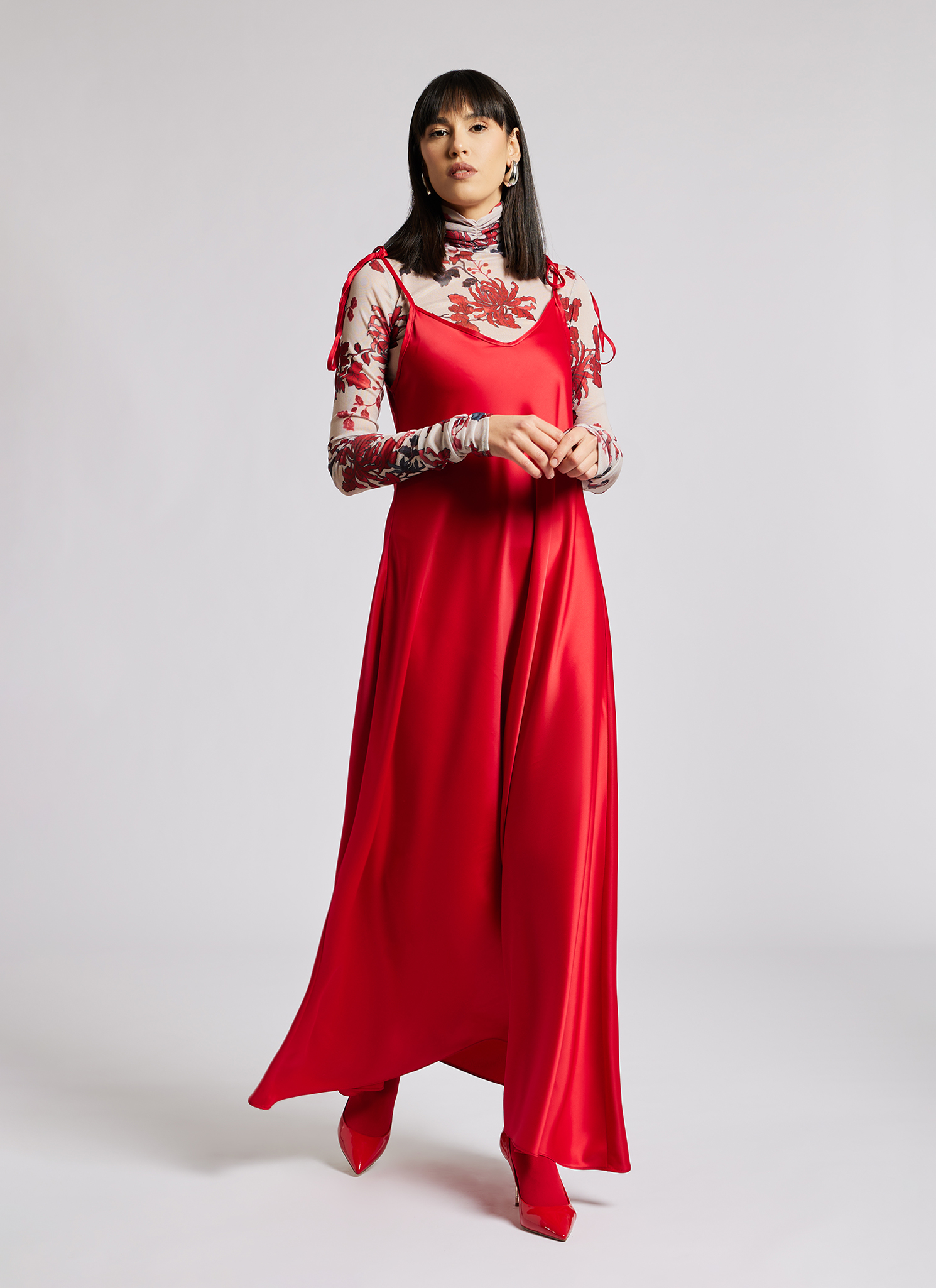 Rochie furou din matase rosie ANAIS